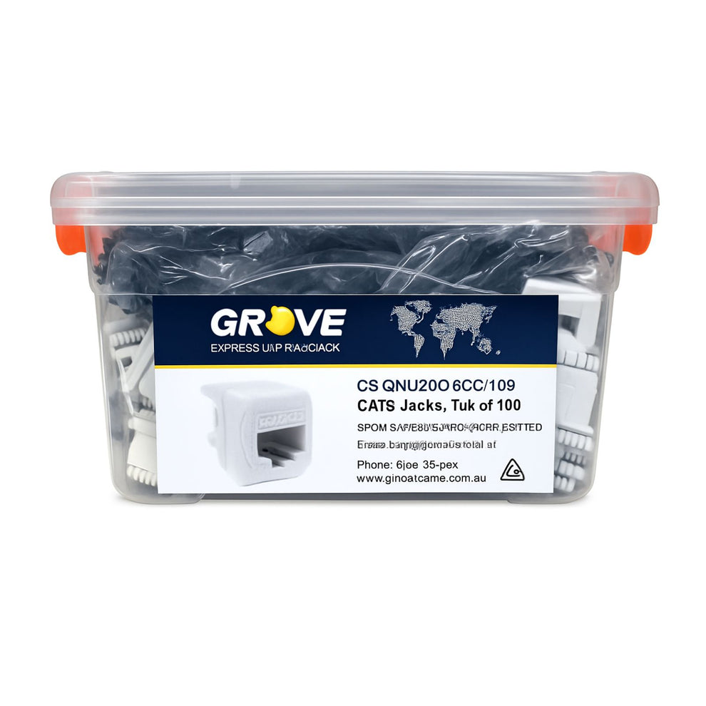 Cat6 Modular Jacks | Tub of 100 | White | Cat6 | 1PD – Grove Communications